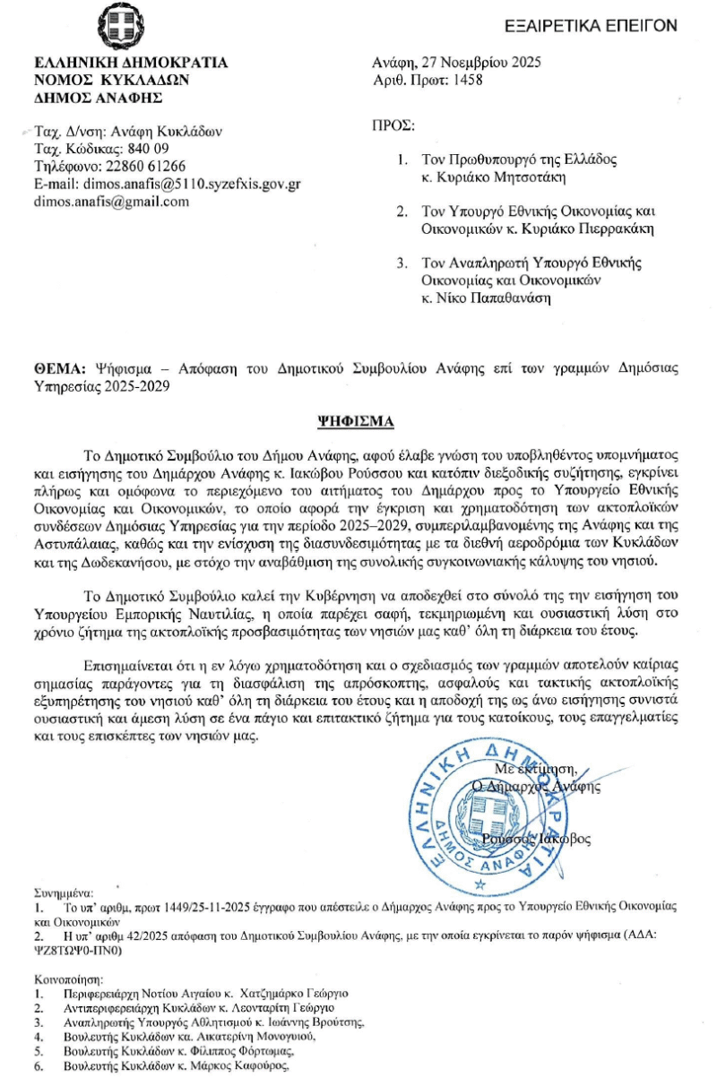 Ενέργειες για την ακτοπλοϊκή σύνδεση της Ανάφης - Ανάφη